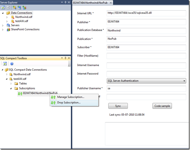 Everything SQL Server Compact: SQL Compact Toolbox – manage Merge Replication subscriptions